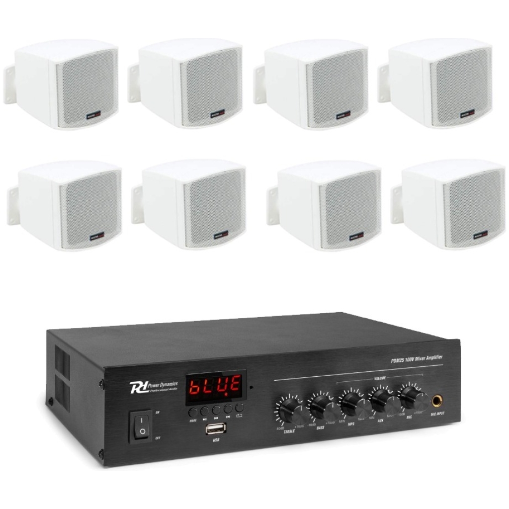 Sistem audio cabinet medical, 8 boxe albe, bluetooth, USB, SD, FM